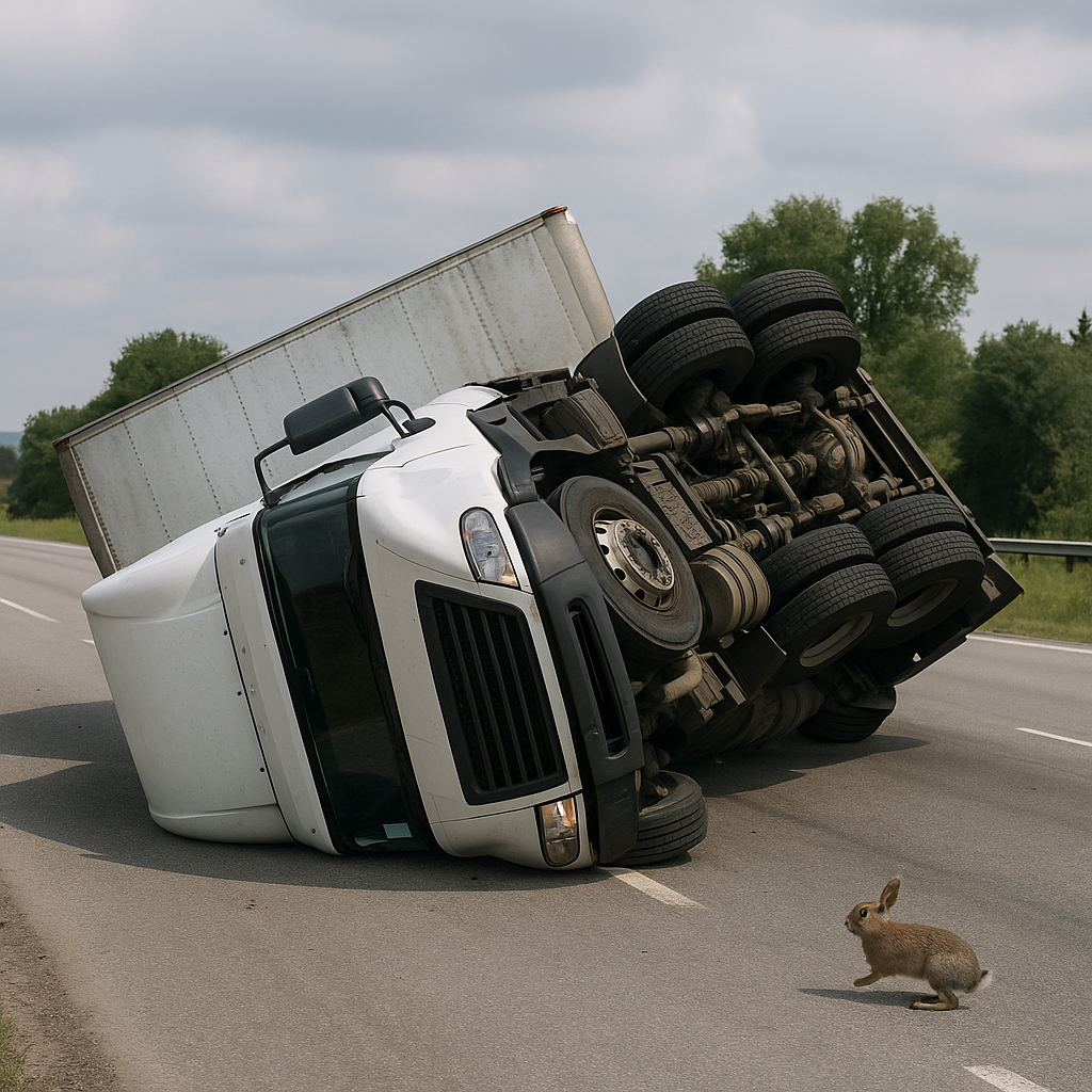 Semi rollover caused by sudden obstacle avoidance - severetruckaccident.com